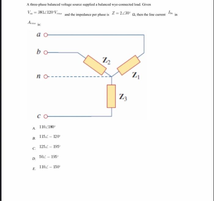 Solved A three-phase balanced voltage source supplied a | Chegg.com