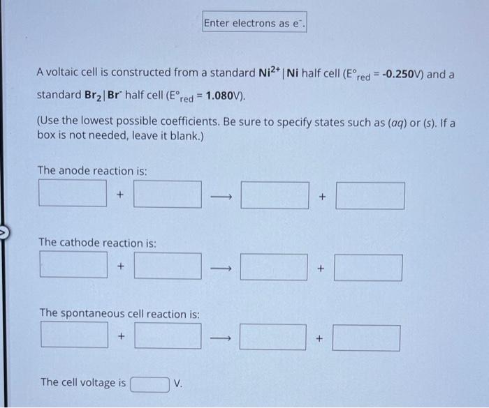 Solved A voltaic cell is constructed in which the following | Chegg.com