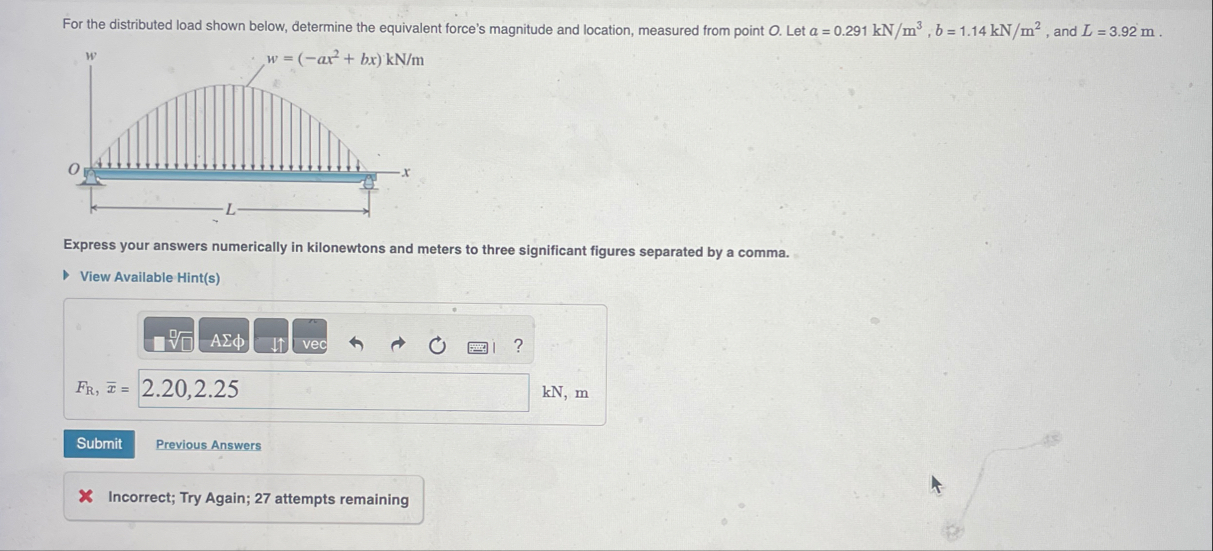 Solved For the distributed load shown below, determine the | Chegg.com