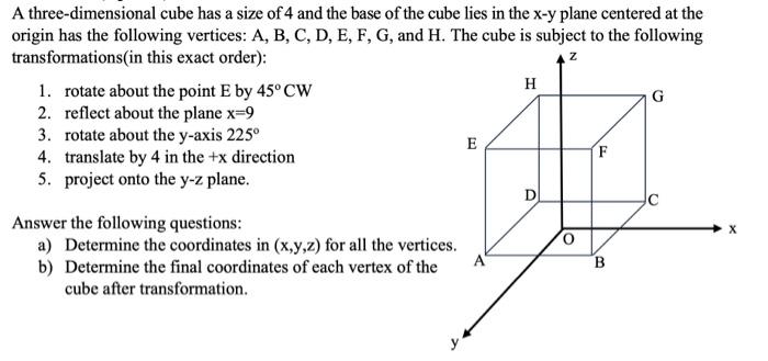 Solved A three-dimensional cube has a size of 4 and the base | Chegg.com