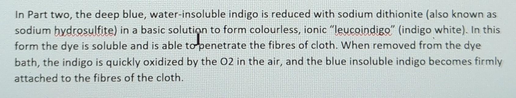 Solved Experiment: Synthesis of Indigo and its use as a Dye | Chegg.com