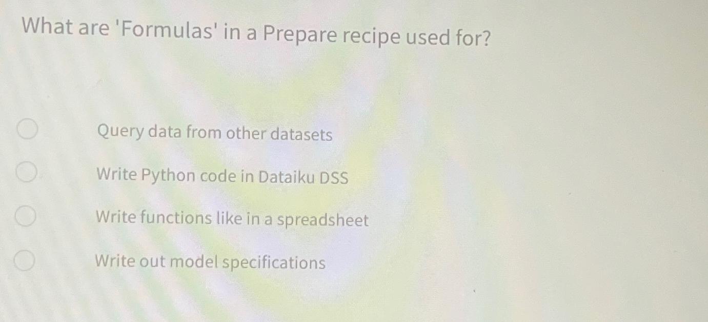 Solved What are 'Formulas' in a Prepare recipe used | Chegg.com