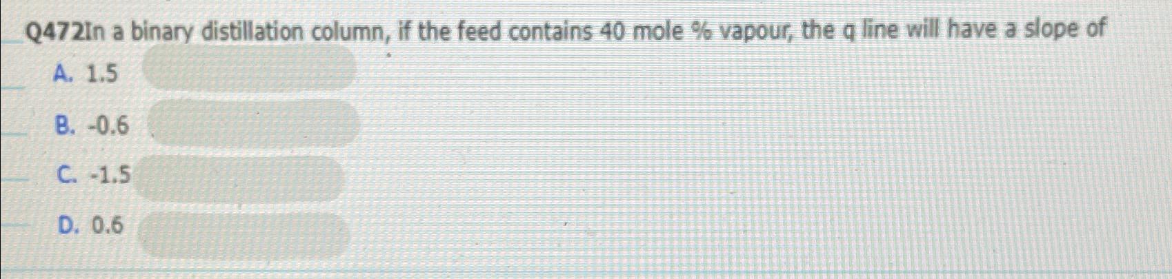 Solved In A Binary Distillation Column If The Feed Contains