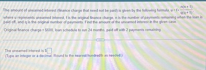Solved n(n+1) The amount of unearned interest (finance | Chegg.com