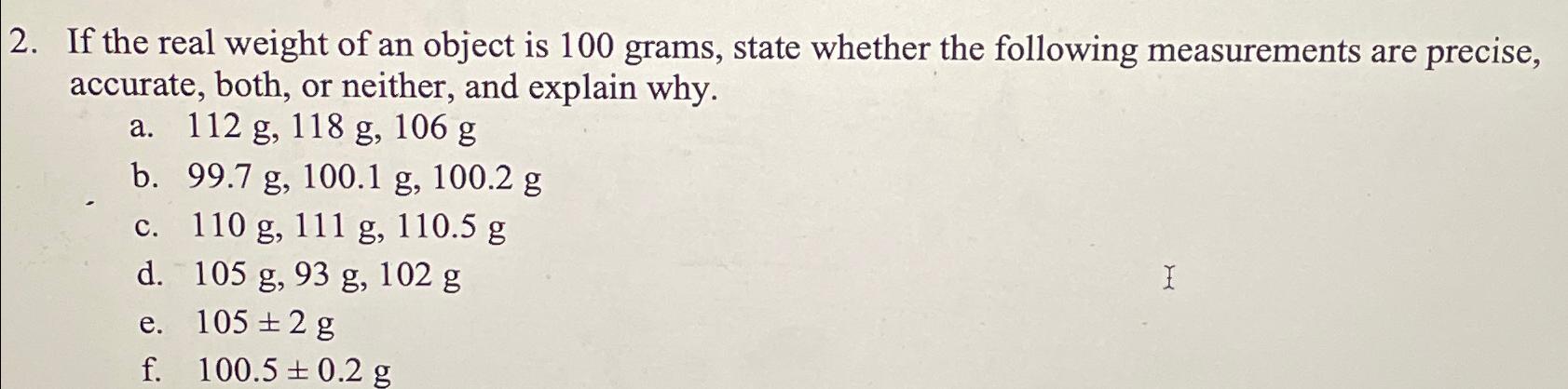Solved If the real weight of an object is 100 ﻿grams, state | Chegg.com