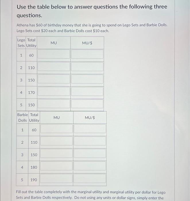 Solved Use the table below to answer questions the following | Chegg.com