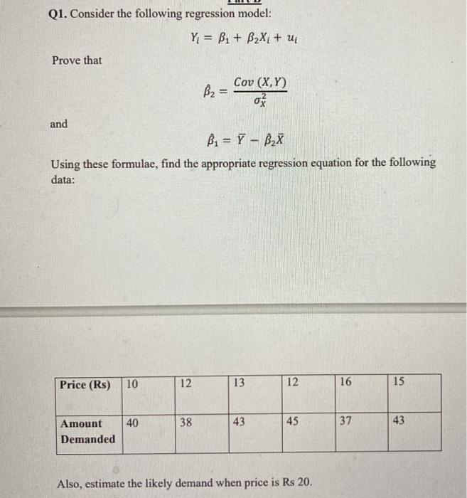 Solved Q1. Consider the following regression model: Y = B. + | Chegg.com