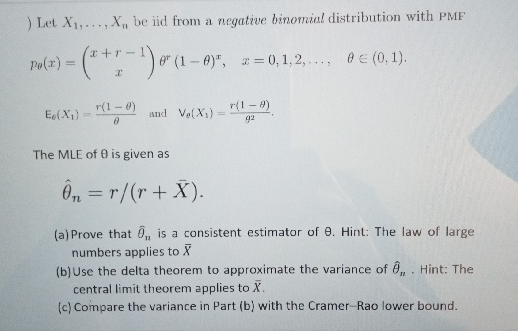 Solved Let x1,dots,xn ﻿be iid from a negative binomial | Chegg.com