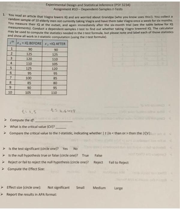 Solved Experimental Design and Statistical inference (PSY | Chegg.com