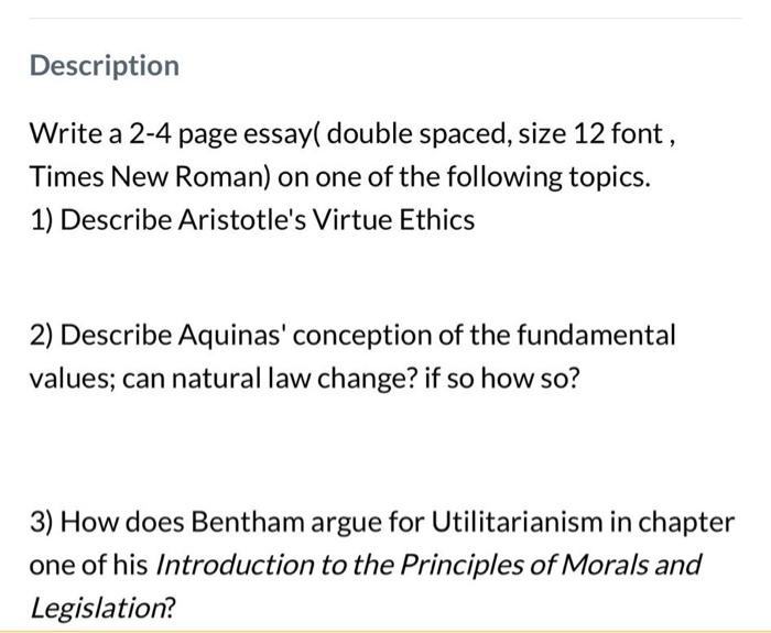 Description Write a 2-4 page essay( double spaced, | Chegg.com
