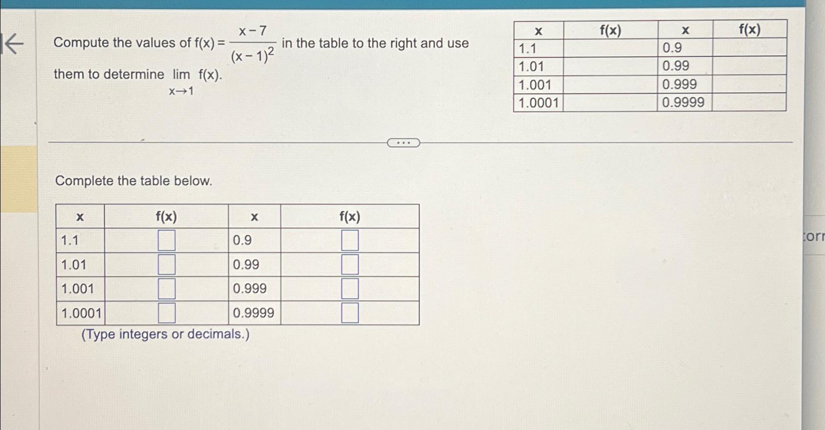 Solved Compute the values of f(x)=x-7(x-1)2 ﻿in the table to | Chegg.com