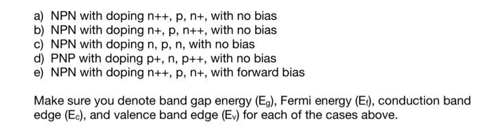 Solved a) NPN with doping n++, p, n+, with no bias b) NPN | Chegg.com