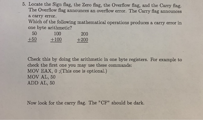 Solved 5 Locate The Sign Flag The Zero Flag The Overf