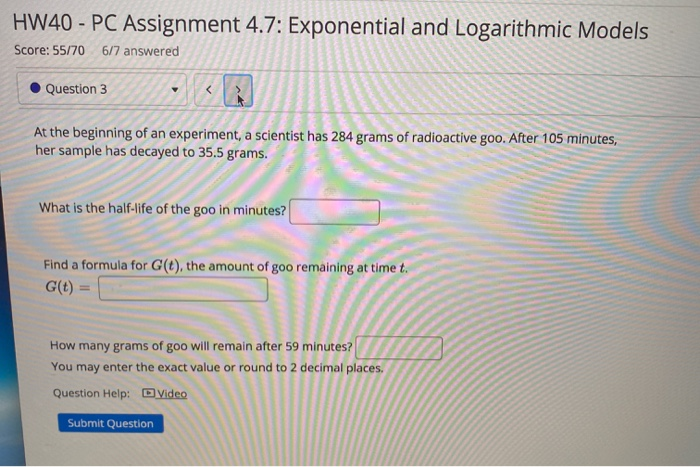 Solved HW40 - PC Assignment 4.7: Exponential and Logarithmic | Chegg.com