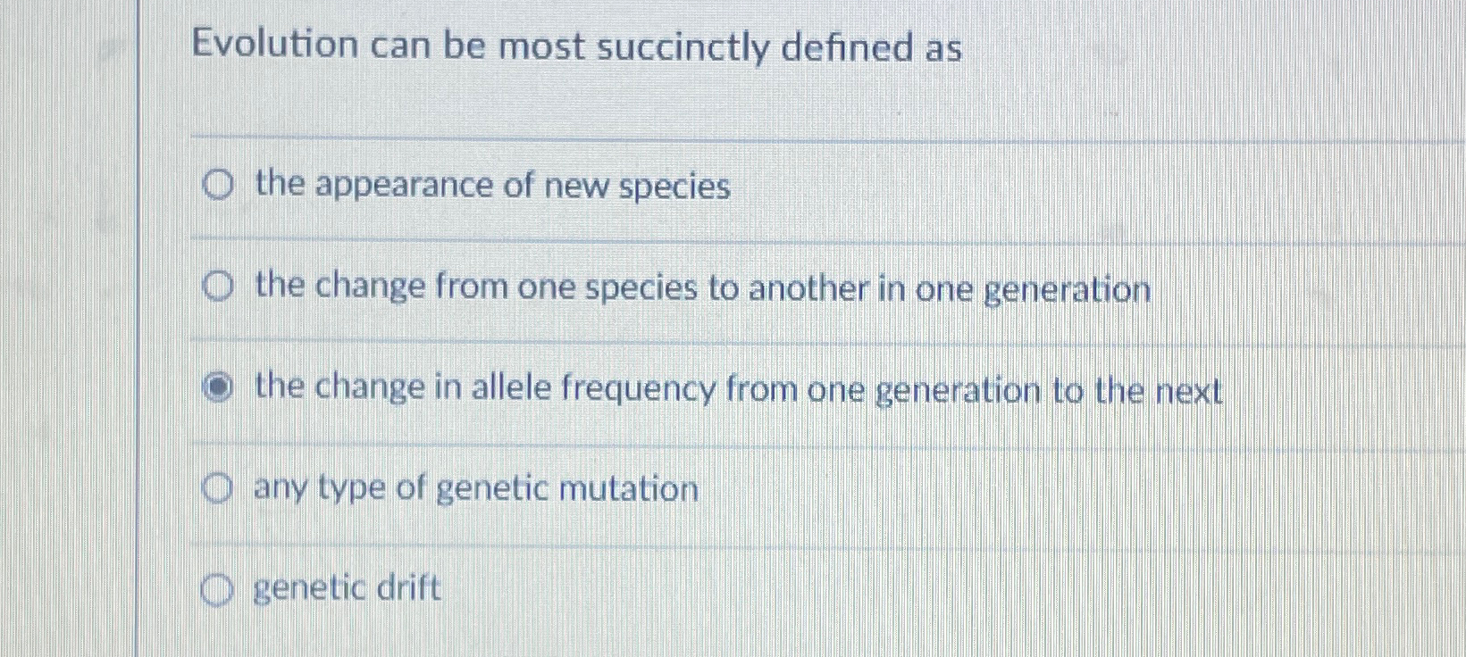 Solved Evolution can be most succinctly defined asthe | Chegg.com