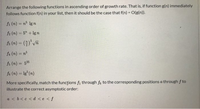 Solved Arrange the following functions in ascending order of | Chegg.com