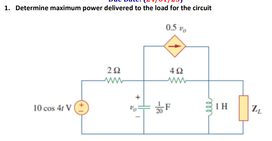 Solved 1. ﻿Determine maximum power delivered to the load for | Chegg.com
