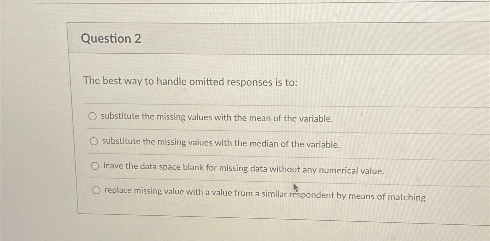 Solved Question 2The best way to handle omitted responses is | Chegg.com