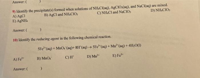 Solved 9) Identify the precipitate(s) formed when solutions | Chegg.com