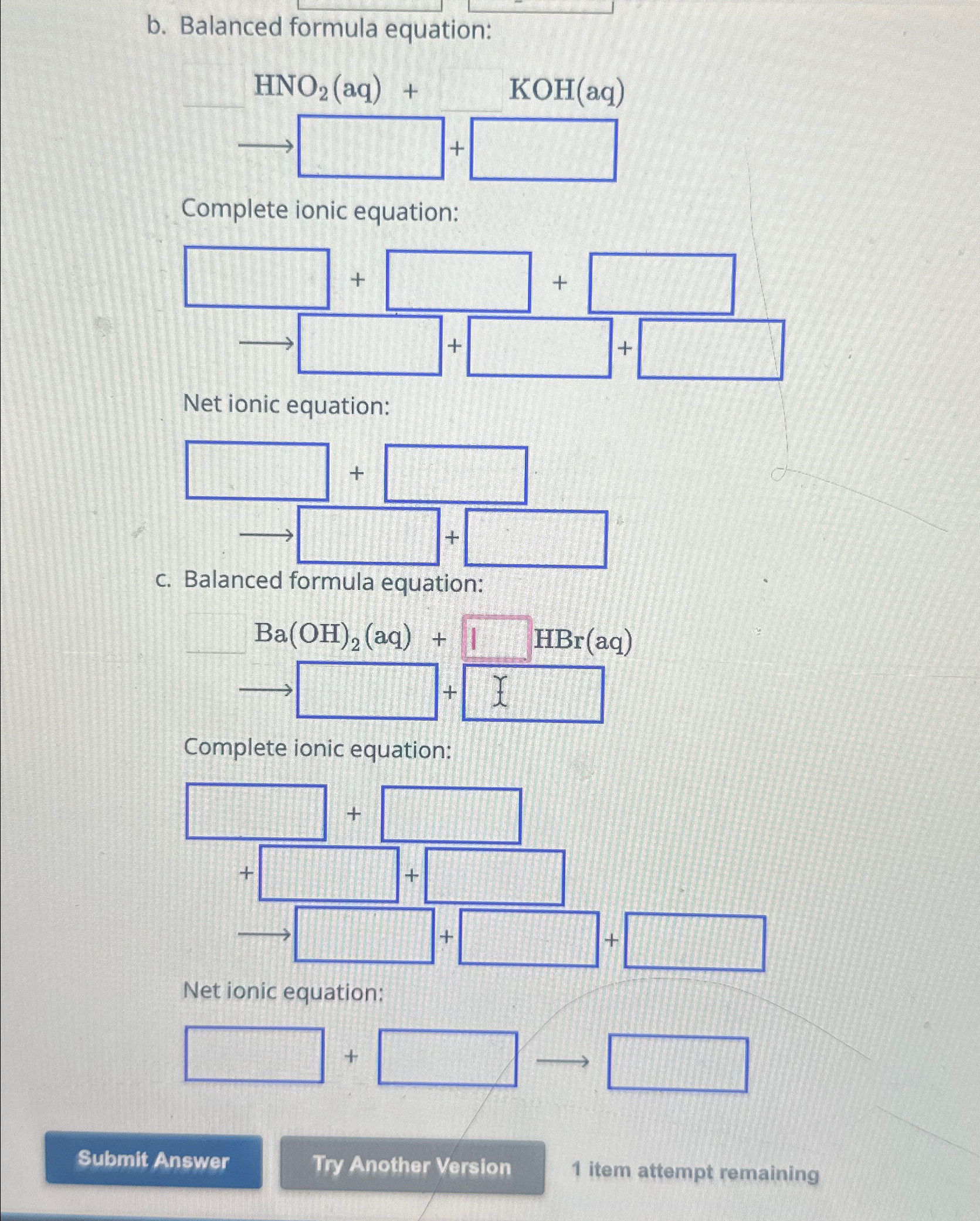 Solved b. ﻿Balanced formula equation:Complete ionic | Chegg.com