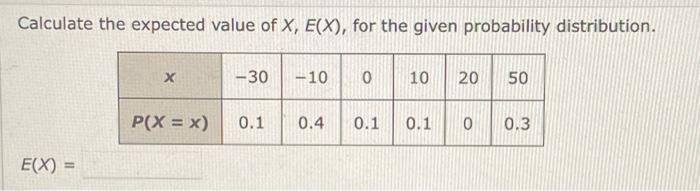 Solved Calculate the expected value of X,E(X), for the given | Chegg.com