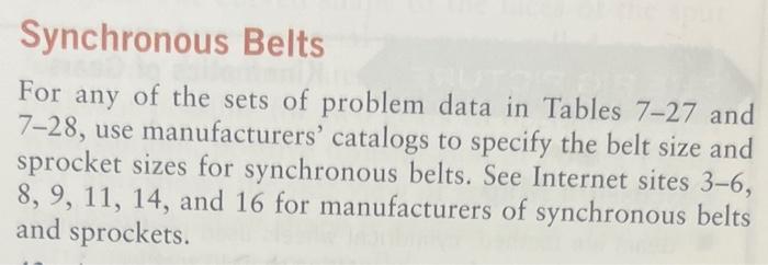 Solved Synchronous Belts For any of the sets of problem data | Chegg.com