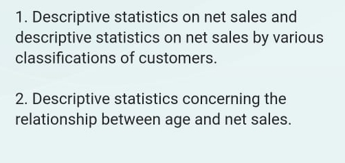Solved Descriptive statistics on net sales and descriptive | Chegg.com