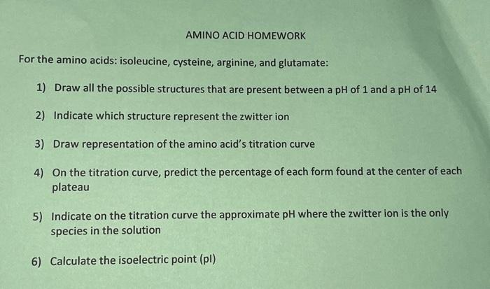 Solved AMINO ACID HOMEWORK For the amino acids: isoleucine, | Chegg.com