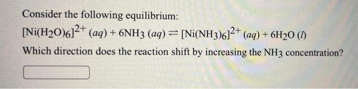Solved Consider the following equilibrium: [Ni(H20)6]2+ (aq) | Chegg.com