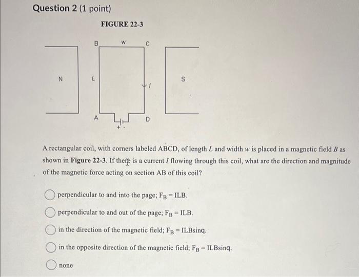Solved Question 2 (1 point) FIGURE 22-3 A rectangular coil, | Chegg.com