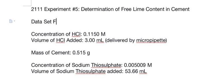 Experiment 5 - Determination of Free Lime in Cement | Chegg.com