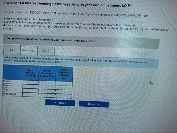 Solved Exercise 11-4 Interest-bearing notes payable with | Chegg.com