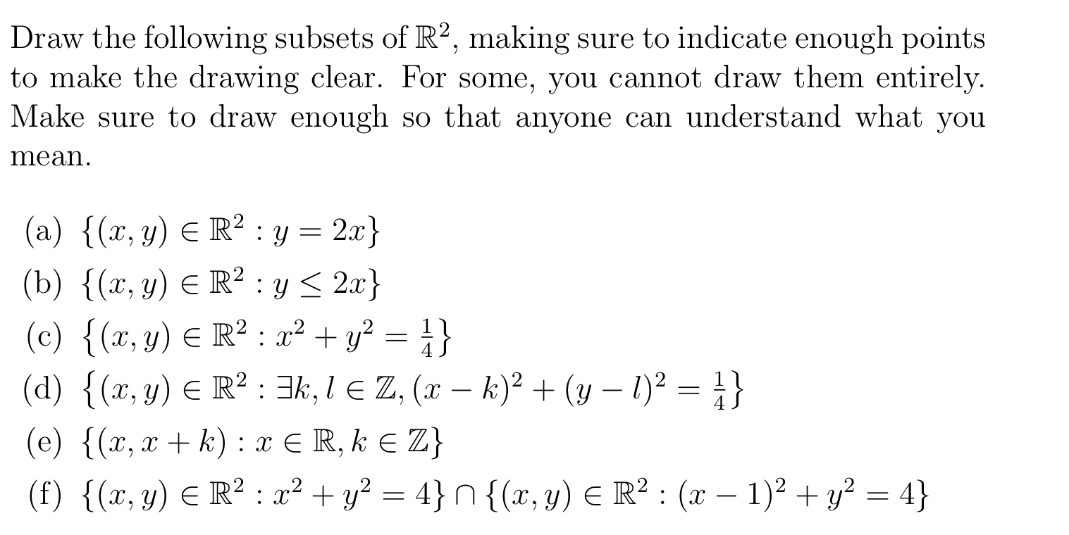 Solved Draw the following subsets of R2, ﻿making sure to | Chegg.com