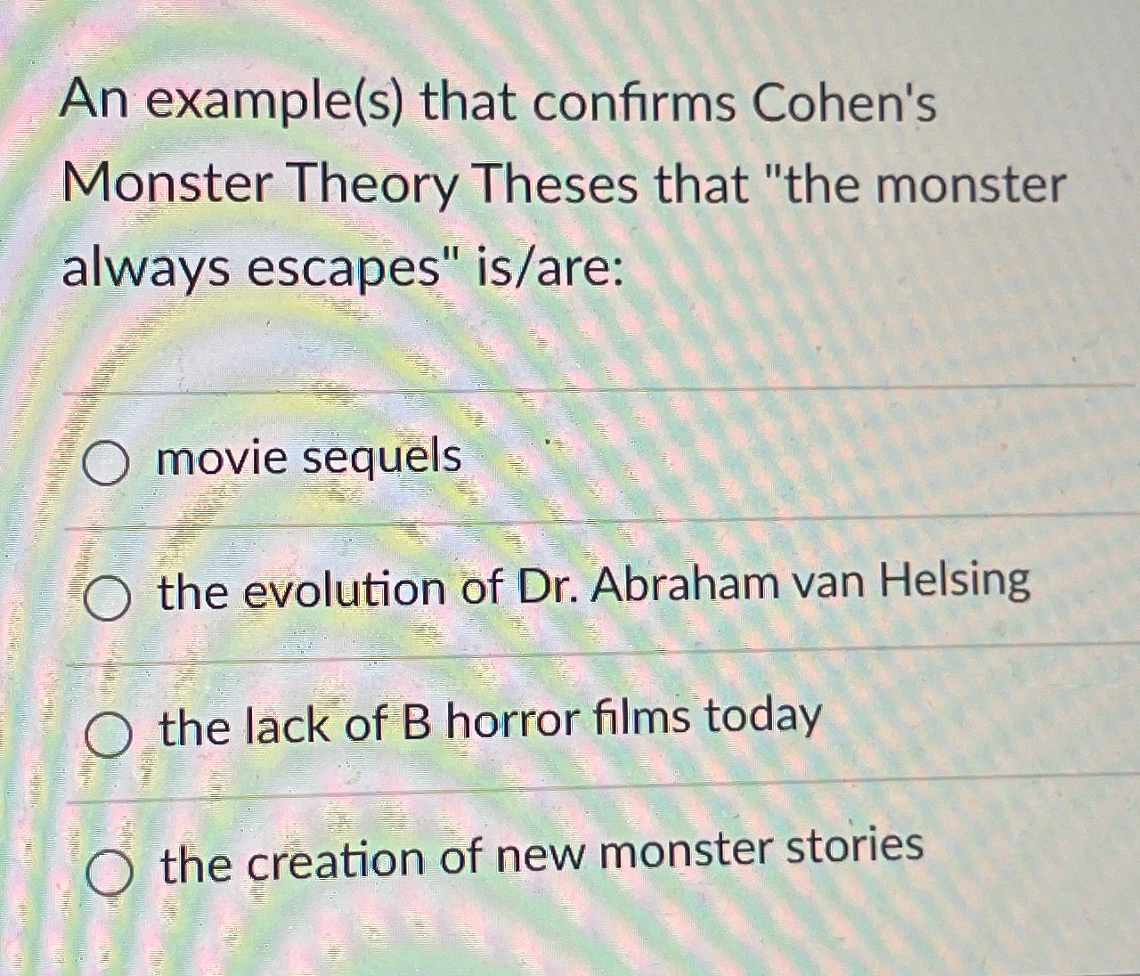 Solved An example(s) ﻿that confirms Cohen's Monster Theory | Chegg.com