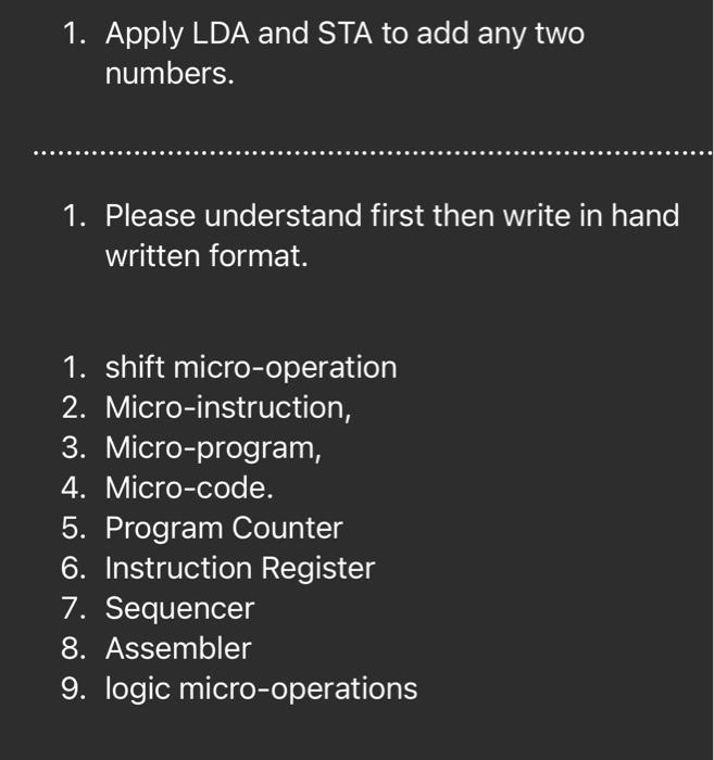 Solved 1. Apply LDA and STA to add any two numbers. 1. | Chegg.com