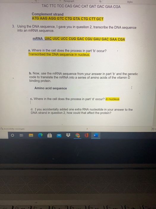 Solved Styles Paragraph TAC TTC TCC CAG GAC CAT GAT GAC GAA | Chegg.com