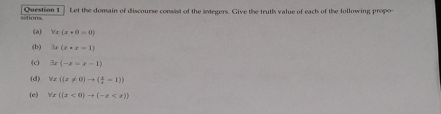 Solved Let the domain of discourse consist of the integers. | Chegg.com