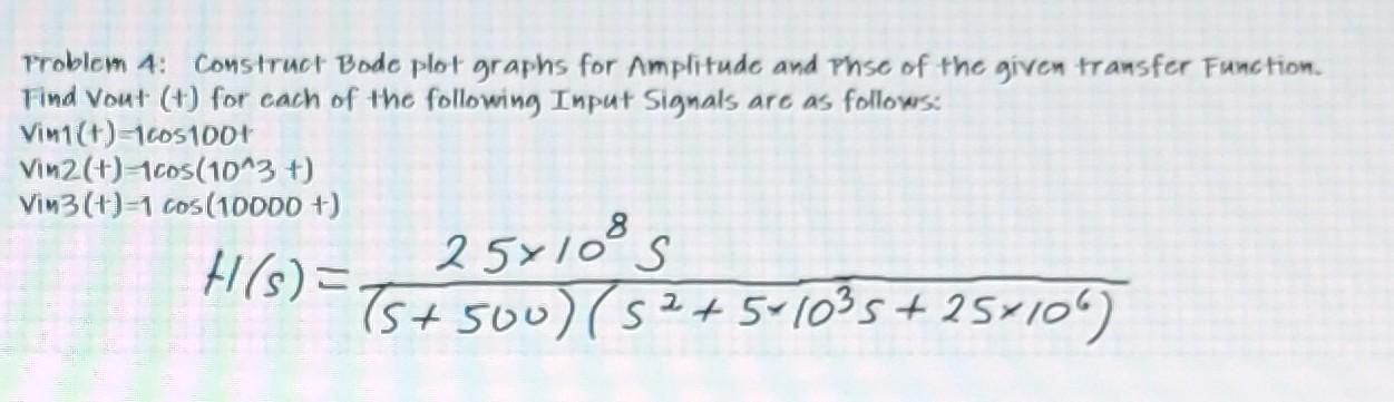 Solved Troblem 4: Construct Bode plot graphs for Amplitude | Chegg.com
