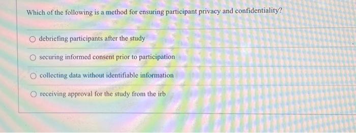 Solved Which of the following is a method for ensuring | Chegg.com