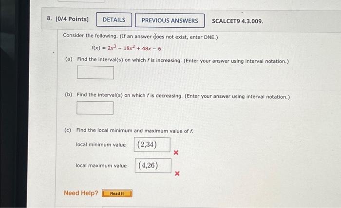 Solved 8. [0/4 Points] DETAILS PREVIOUS ANSWERS Consider the | Chegg.com