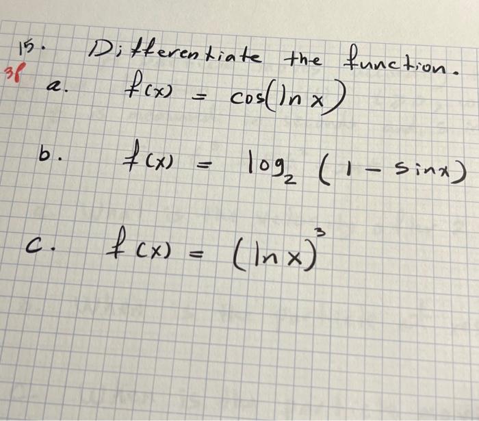 Solved 15. of a. b. Differentiate the function. foo Cos(in | Chegg.com