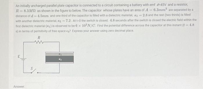 Solved An initially uncharged parallel plate capacitor is | Chegg.com