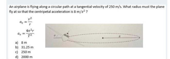 Solved An airplane is flying along a circular path at a | Chegg.com