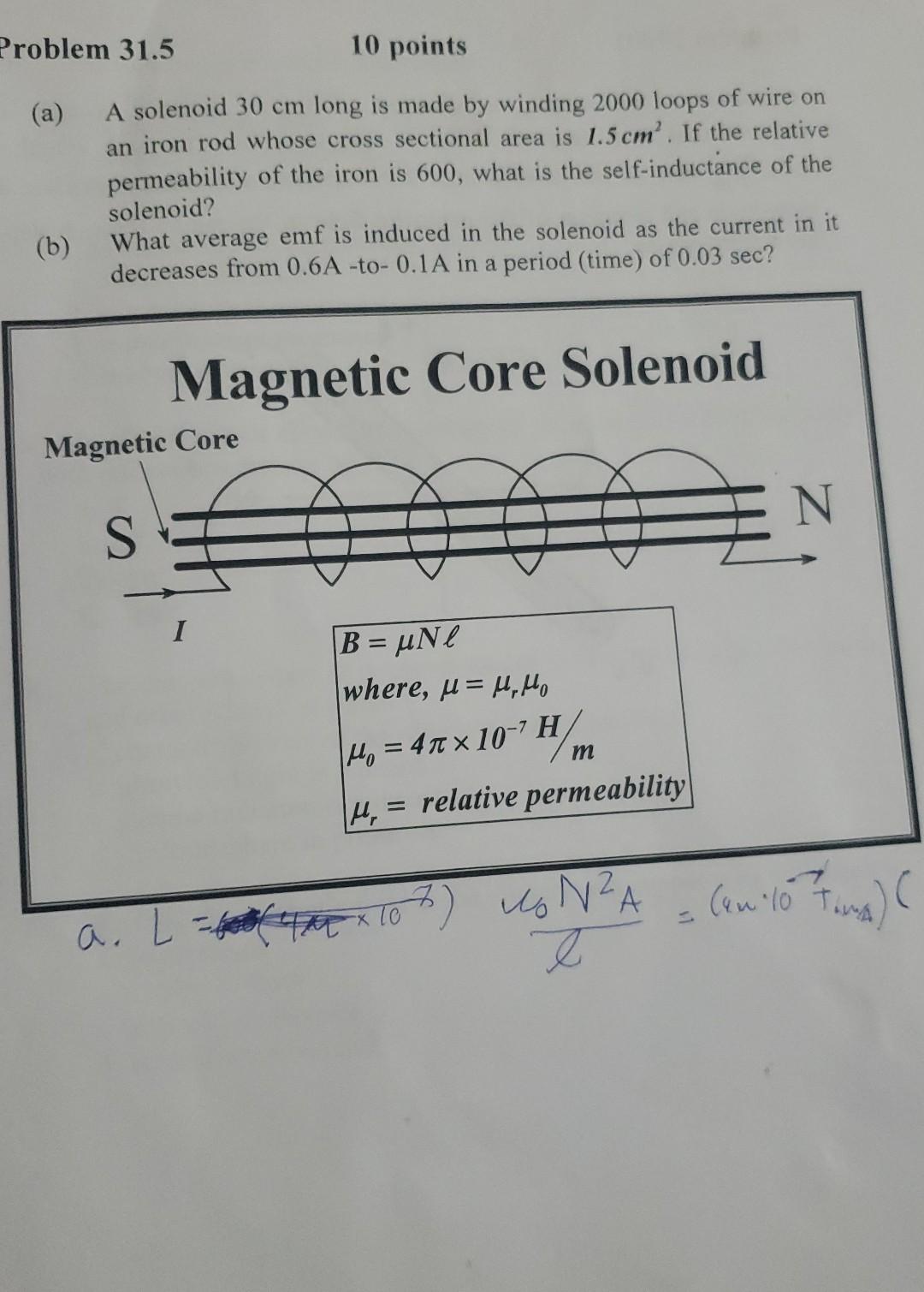 Solved Problem 31.5 10 points (a) A solenoid 30 cm long is | Chegg.com