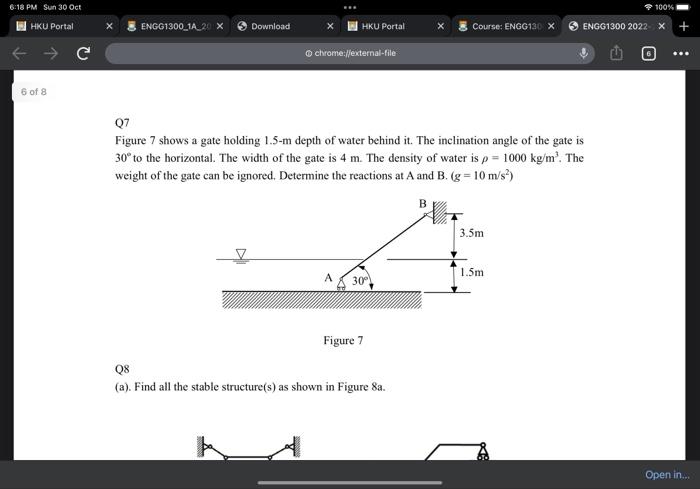 Solved Q7 Figure 7 shows a gate holding 1.5−m depth of water | Chegg.com
