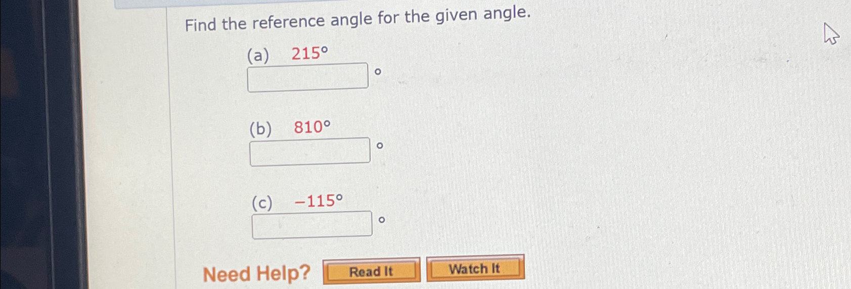 Solved Find the reference angle for the given | Chegg.com