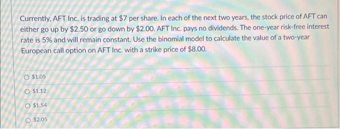 Solved Currently, AFT Inc. is trading at $7 per share. In | Chegg.com