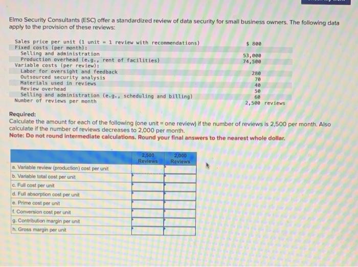 Solved Elmo Security Consultants (ESC) offer a standardized | Chegg.com
