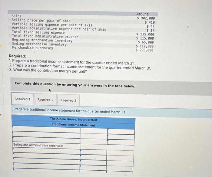 Solved Required: . Prepare a traditional income statement | Chegg.com