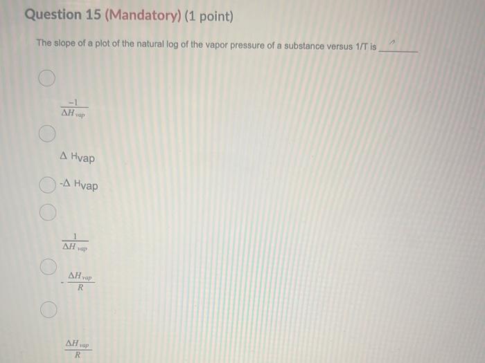Solved The slope of a plot of the natural log of the vapor | Chegg.com